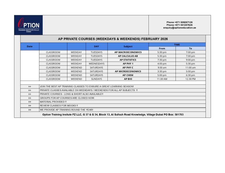 AP Courses in Dubai | AP Exam Prep at Option Education UAE